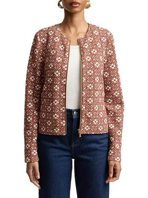 Bagatelle Jacquard Collarless Zip-up Jacket - Rust