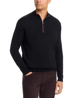 Peter Millar Suede Trim Quarter Zip Sweater - Black