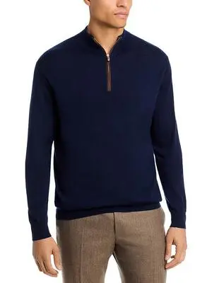 Peter Millar Suede Trim Quarter Zip Sweater - Navy