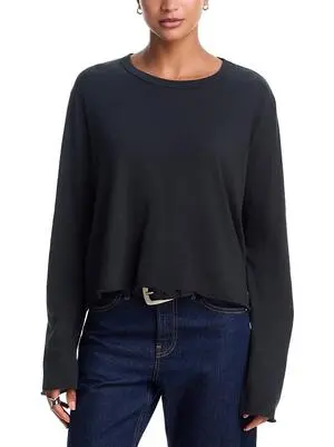 The Great. Long Sleeve Cotton Cropped Tee - Almost Black