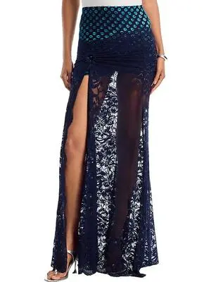 Rabanne Embellished Lace Maxi Skirt - Deep Navy