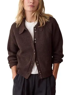 Marine Layer Collared Long Sleeve Cardigan - Chocolate