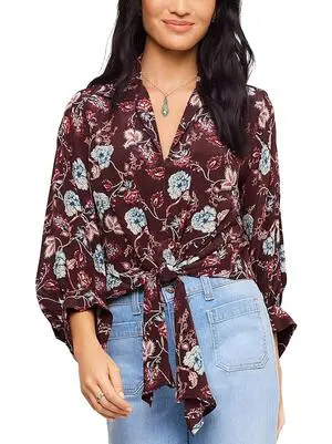Karen Kane Blouson Sleeve Tie Front Top - Print