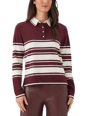 Karen Kane Collared Stripe Pullover Sweater - Wine/ Cream