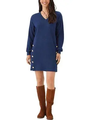 Karen Kane Long Sleeve V-neck Dress With Button Detail - Blue
