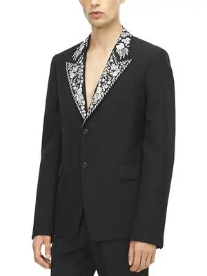 Alexander McQueen Wool Blend Floral Lapel Blazer - Black