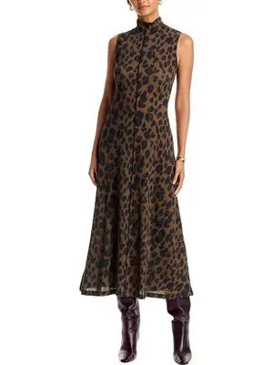 Velvet By Graham & Spencer Kelestine Leopard Print Cotton Midi Dress - Multi