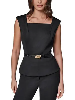 Donna Karan New York Sleeveless Peplum Top With Square Neckline - Black