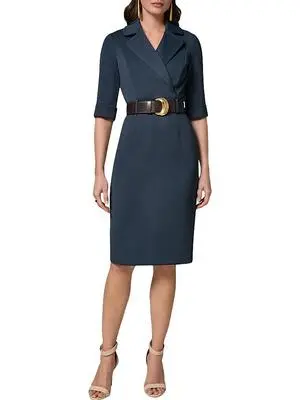 Donna Karan New York Belted Notched Lapel Dress - Nightfall