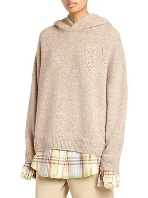 Acne Studios Layered Look Wool Blend Hoodie - Medium Beige