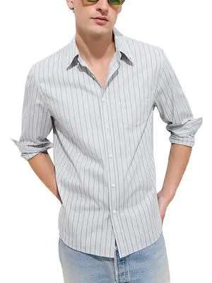 ALEX MILL Striped Cotton Poplin Long Sleeve Shirt - Grey Stripe