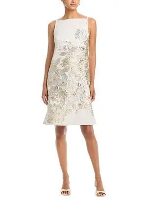 Rickie Freeman For Teri Jon Metallic Jacquard Floral Dress - Beige Multi