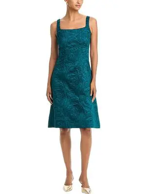 Rickie Freeman For Teri Jon Jacquard Embossed Floral Motif Tank Dress - Emerald