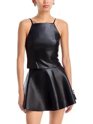 WAYF Faux Leather Cami Top - Black