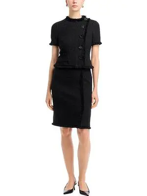 Rickie Freeman For Teri Jon Tweed Fringe Trim Dress - Black