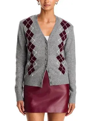 WAYF Elizabeth Argyle Cardigan Sweater - Grey/maroon