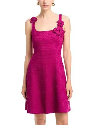 Rickie Freeman For Teri Jon Boucle Floral Applique Dress - Berry