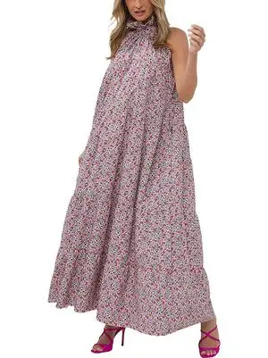 MARIELLE STOKKELAAR Floral Print Maxi Dress With Back Bow Detail - Pink