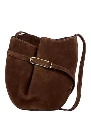 LIFFNER Belted Suede Bucket Bag - Chocolate