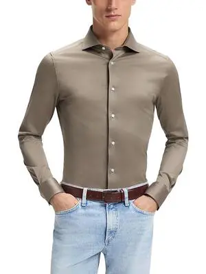 BOSS L-hays Spread Collar Cotton Shirt - Medium Brown