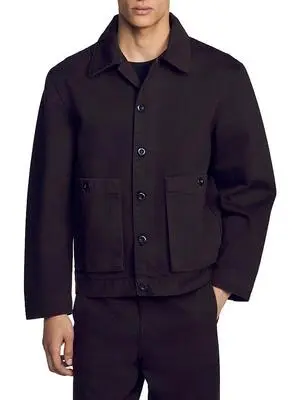 Sandro Flared Fit Cotton Denim Jacket - Chocolate