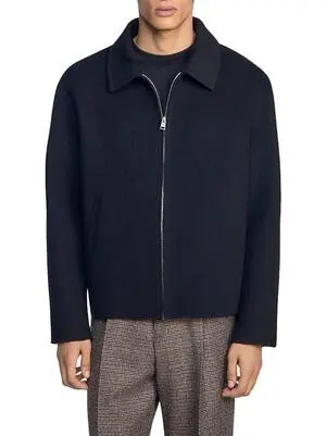 Sandro Double Face Wool Blend Zip Jacket - Black