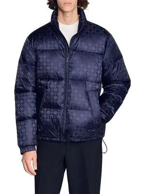 Sandro Puffer Jacket With Cross Motif - Midnight Blue