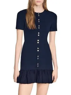 Sandro Keira Ruffled Short Knit Dress - Midnight Blue