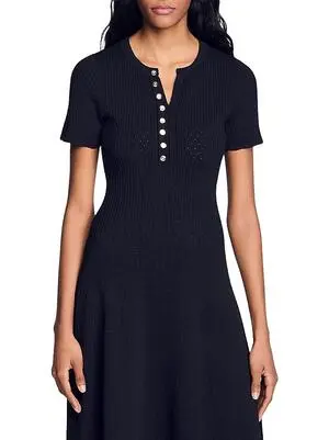 Sandro Milore Ribbed Knit Maxi Dress - Black