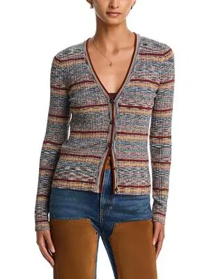 Veronica Beard Long Sleeve Striped Cardigan - Rust Multi