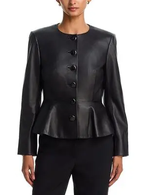 Veronica Beard Quinn Peplum Leather Jacket - Black
