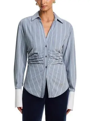 Veronica Beard Devra Ruched Button-down Shirt - Blue River Multi