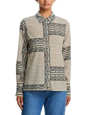 Veronica Beard Monique Silk Blend Printed Shirt - Ecru Multi