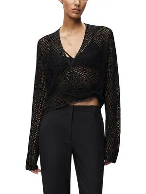 NOCTURNE Wrap Mesh Blouse - Black