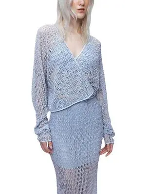 NOCTURNE Wrap Mesh Blouse - Blue