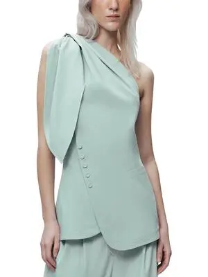 NOCTURNE Nocturne One-Shoulder Blouse With Tie Detail Turquoise