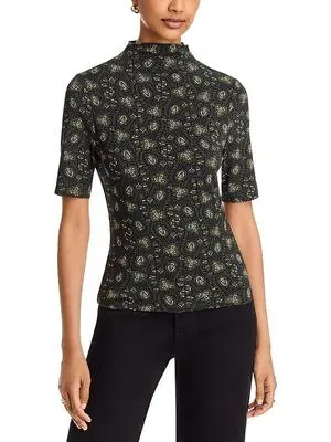Veronica Beard James Mock Neck Top - Black Multi