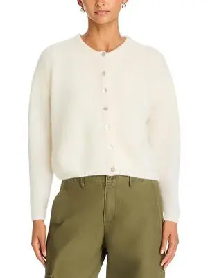 American Vintage Round Neck Buttoned Cardigan - Blanc