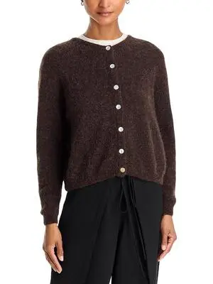 American Vintage Round Neck Buttoned Cardigan - Cafe Chine