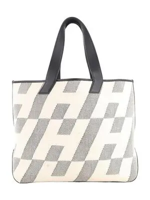Hermès 40 Cabas H En Biais Tote Canvas With Leather - Black