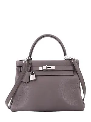 Hermès Kelly 28 Handbag Grey Clemence With Palladium Hardware Etain