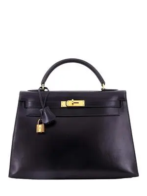 Hermès Kelly 32 Handbag Black Box Calf With Gold Hardware Noir