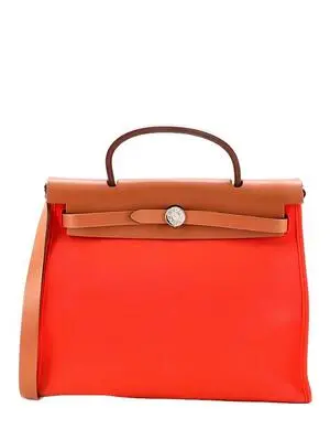 Hermès 31 Herbag Zip Leather And Toile - Orange