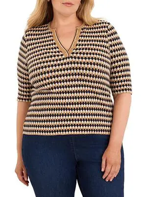 NIC+ZOE Angled Jacquard Knit Sweater - Neutral Multi