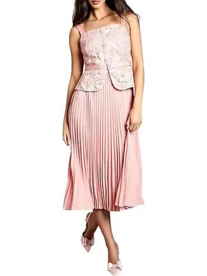 Coast Lace Peplum Belted Midi Dress - Pink