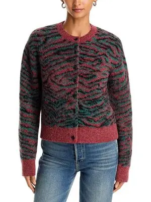 3.1 Phillip Lim Tiger Print Crewneck Cardigan - Sable Multi