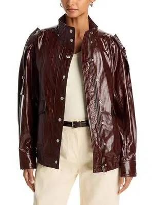 3.1 Phillip Lim Textured Faux Leather Bomber Jacket - Espresso