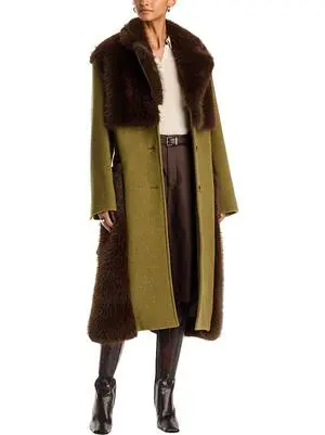 3.1 PHILLIP LIM 3.1 Phillip Lim Faux Fur Trimmed Belted Wool Blend Coat
