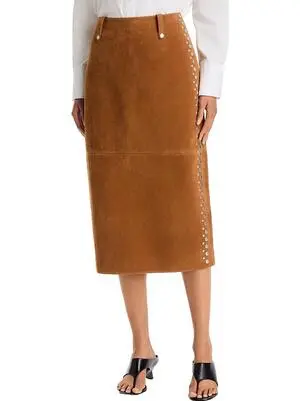 3.1 Phillip Lim Embellished Faux Suede Midi Skirt - Sable