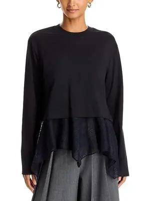 3.1 Phillip Lim Mixed Media Long Sleeve Tee - Black